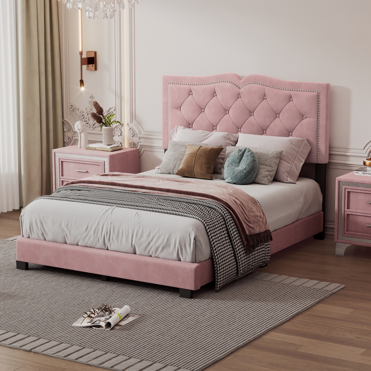 Click here for Streamdale Modern Gray Velvet Bed with Rivet Desig... prices