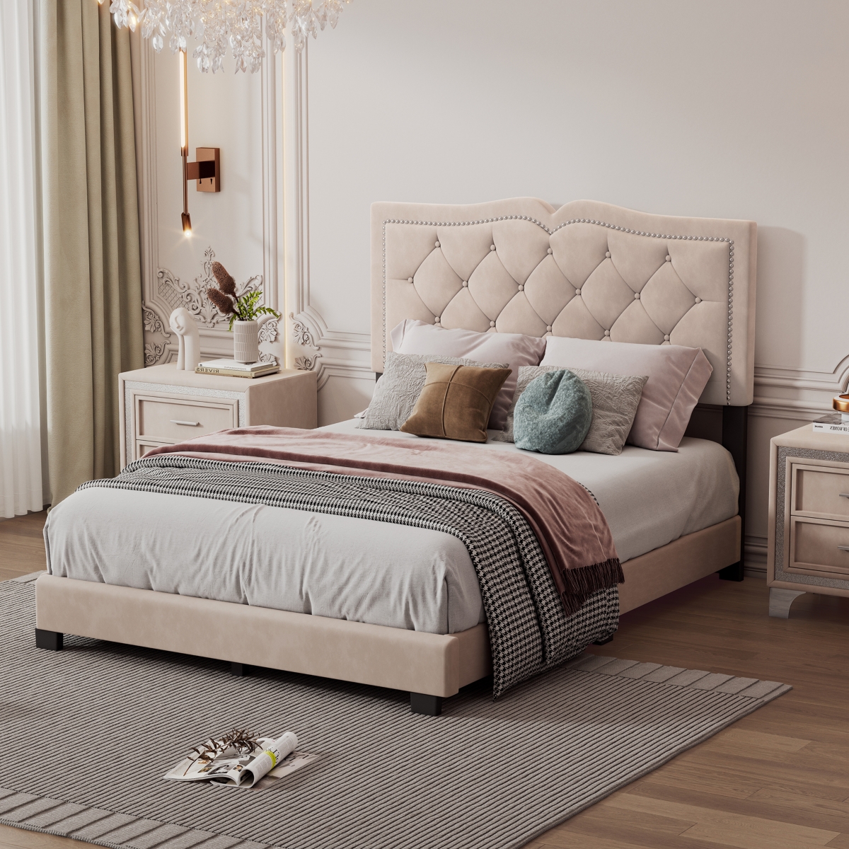 Click here for Streamdale Modern Gray Velvet Bed with Rivet Desig... prices