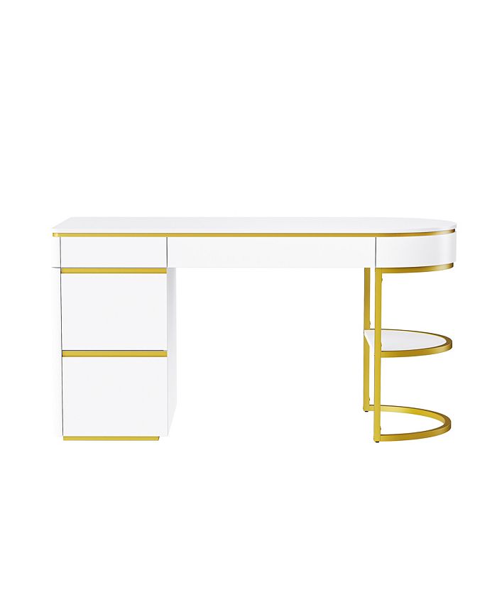 Simplie Fun 60" Modern Executive Desk Curved Computer Desk With Gold ...