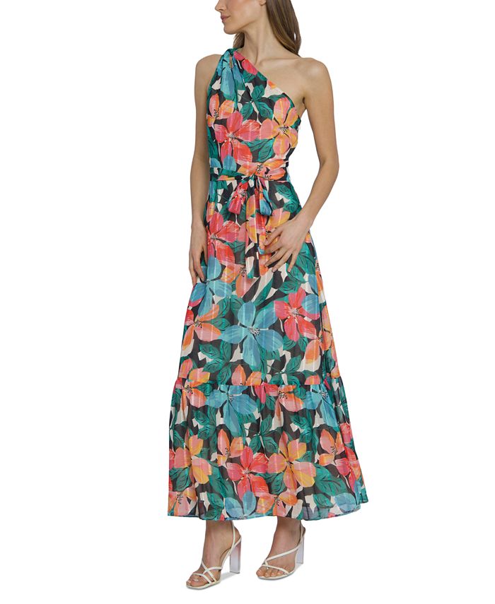 Maggy London Women's Printed Asymmetric-Neck Maxi Dress - Macy's