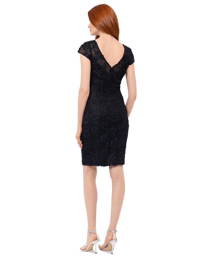 XSCAPE Women's Lace Boatneck Cap-Sleeve Sheath Dress - Macy's