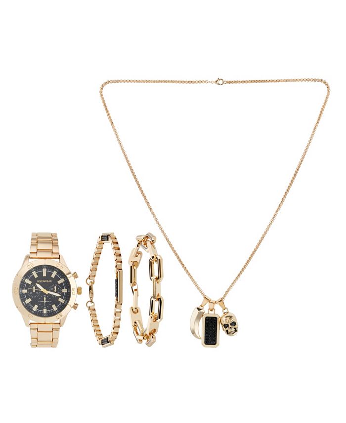 Rocawear Men's Shiny Gold-Tone Metal Bracelet Watch 49mm Set - Macy's