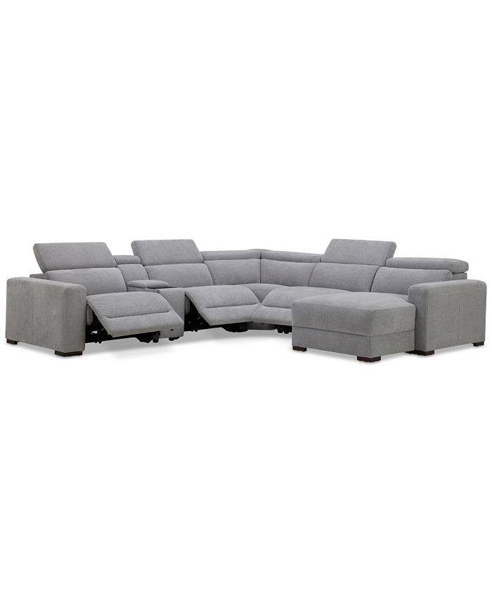 Furniture Nevio 6-Pc. Fabric Power Headrest Sectional with Chaise ...