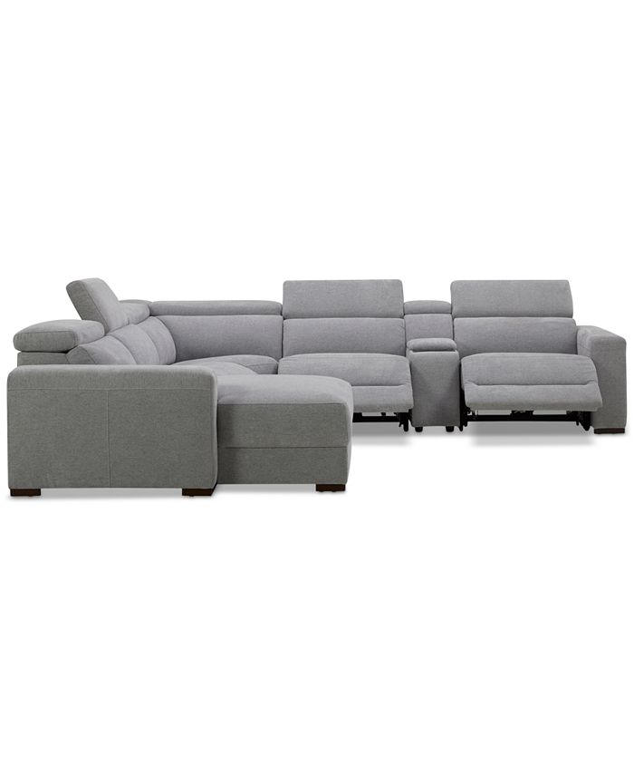 Furniture Nevio 6-Pc. Fabric Power Headrest Sectional with Chaise ...