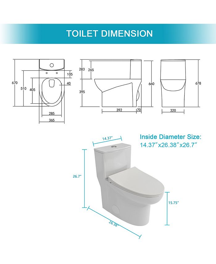 Simplie Fun Ceramic One Piece Toilet, Dual Flush With Soft Closing Seat ...