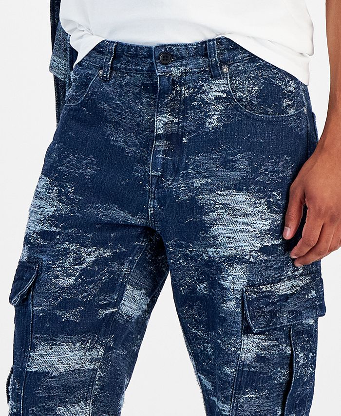 GUESS Men's Julian Straight Leg Textured Denim Cargo Pants - Macy's