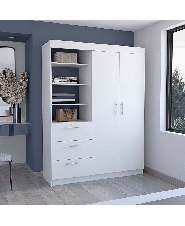 Simplie Fun Kenya 3 Drawers Armoire, Double Door, 3-Tier Shelf - Macy's
