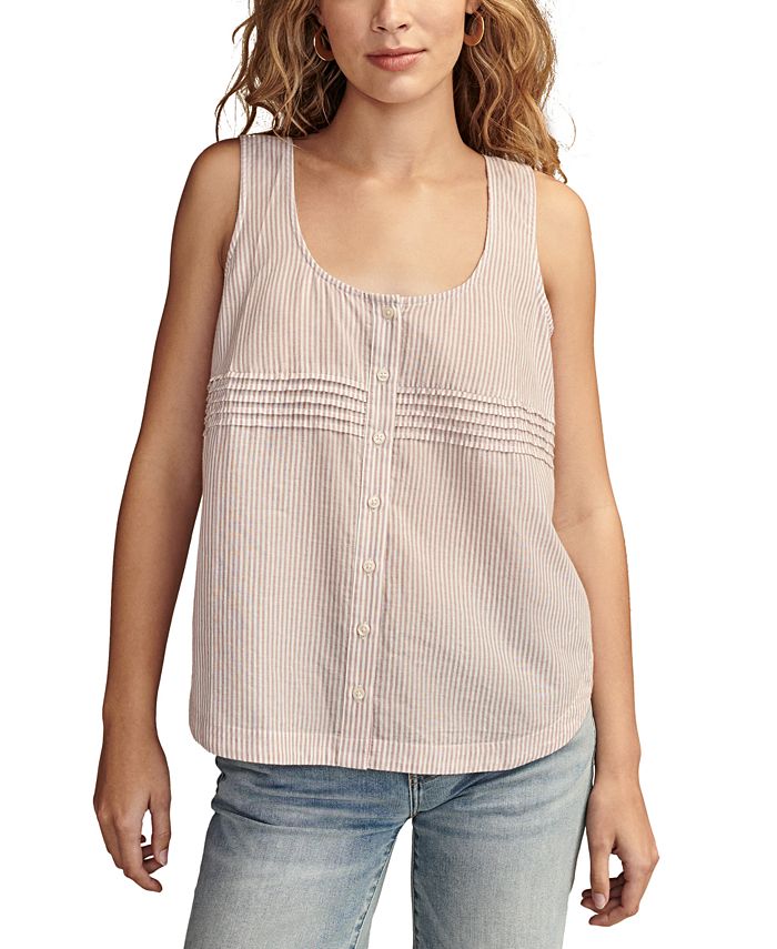 Lucky Brand Cotton Striped Pleated-Chest Tank Top - Macy's