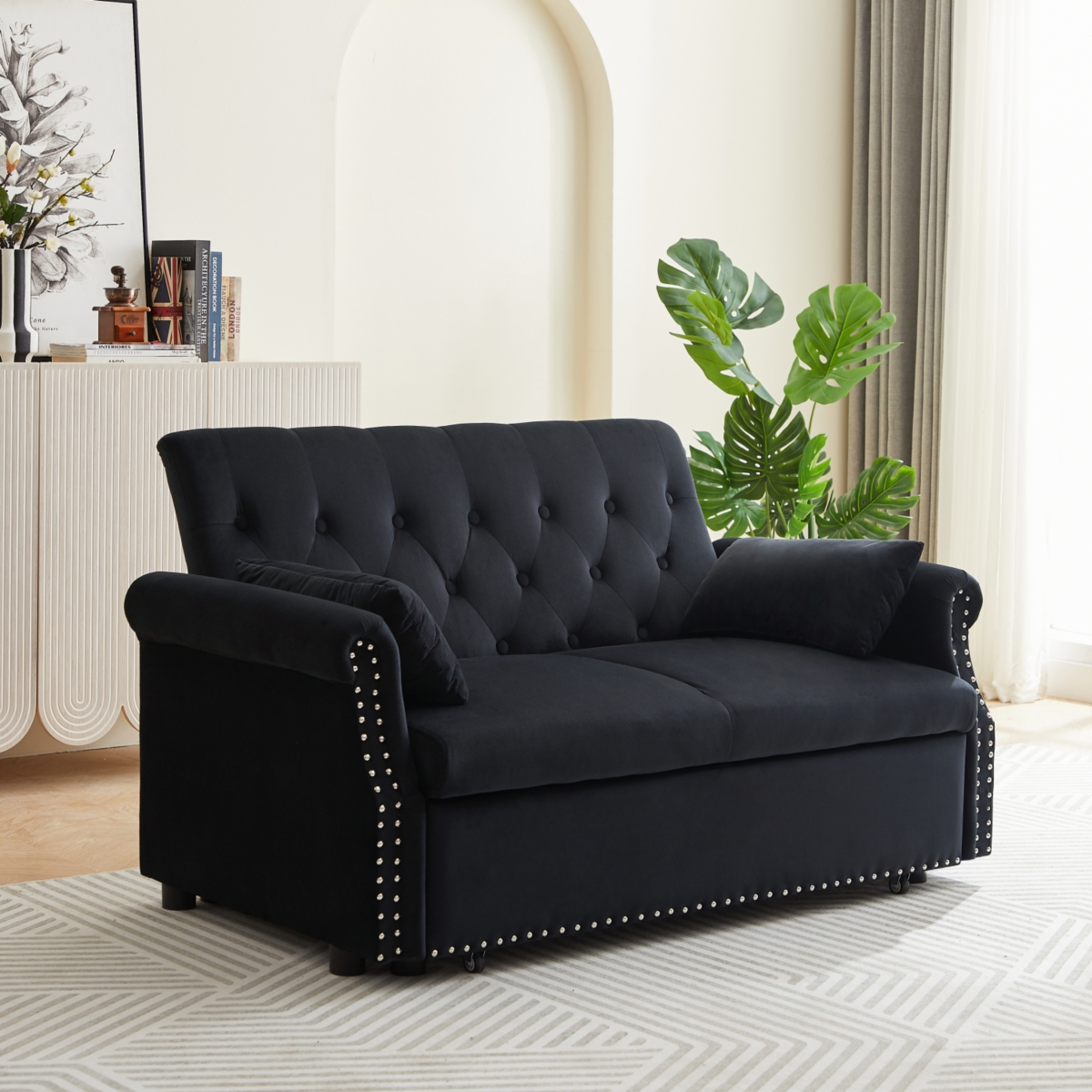 Click here for Modern Velvet Loveseat Sleeper Sofa with Pull-Out... prices