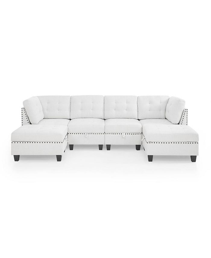 Simplie Fun Modular U-Shape Sectional Sofa, Ivory Chenille - Macy's