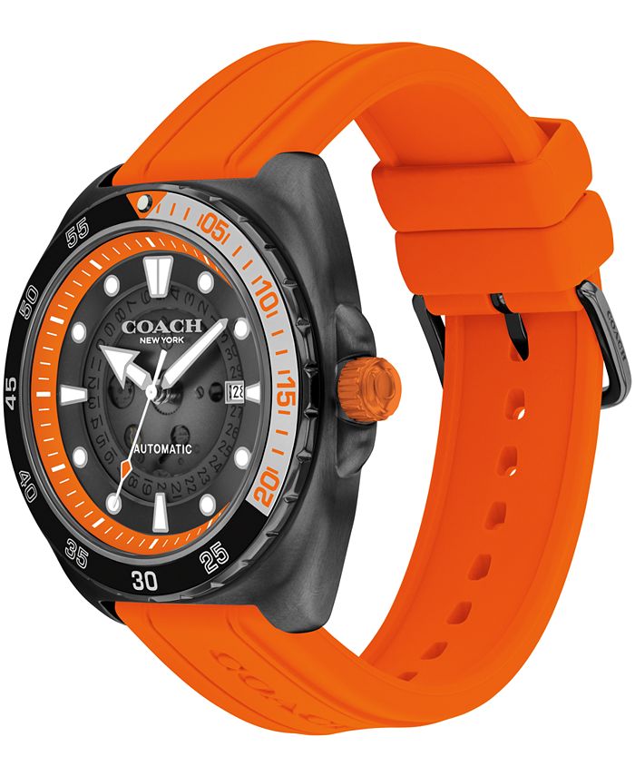 COACH Men's Charter Automatic Orange Silicone Watch 44mm - Macy's