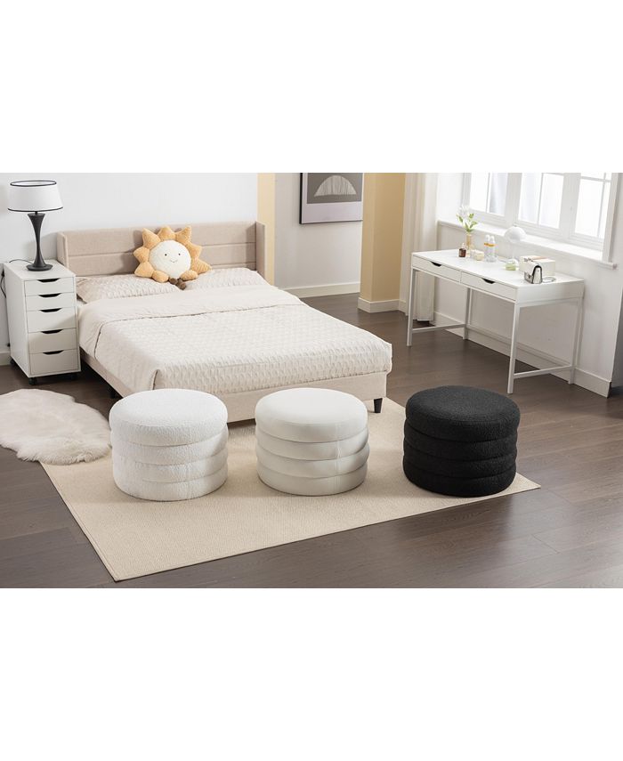Simplie Fun Velvet Fabric Storage Round Ottoman Footstool With Wooden ...