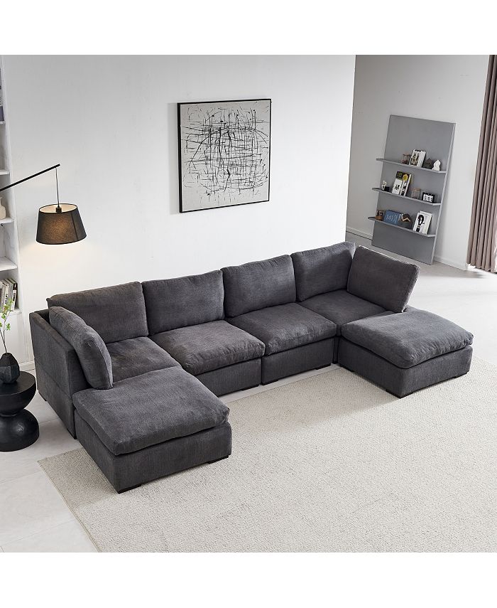 Simplie Fun Modular Sofa With Ottoman, Filled With Down, Soft Linen ...