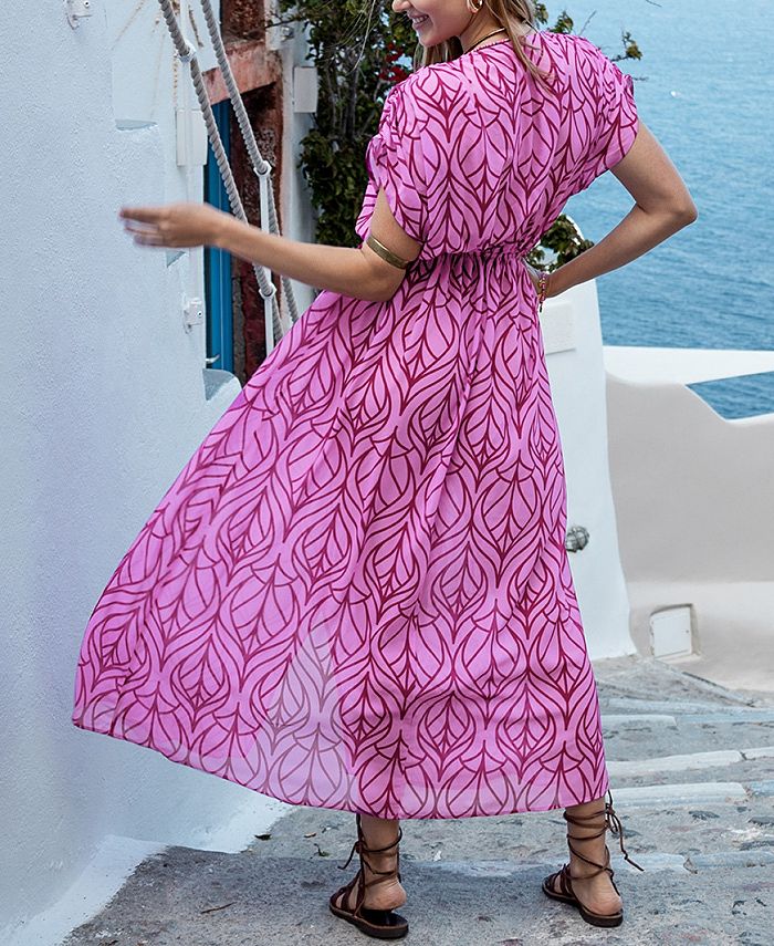 CUPSHE Women's Abstract Leaf Print Maxi Cover-Up Beach Dress - Macy's