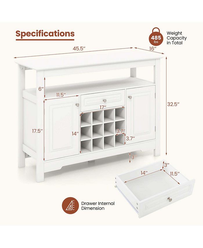 Costway Buffet Sideboard Wine Liquor Coffee Bar Cabinet with Removable ...