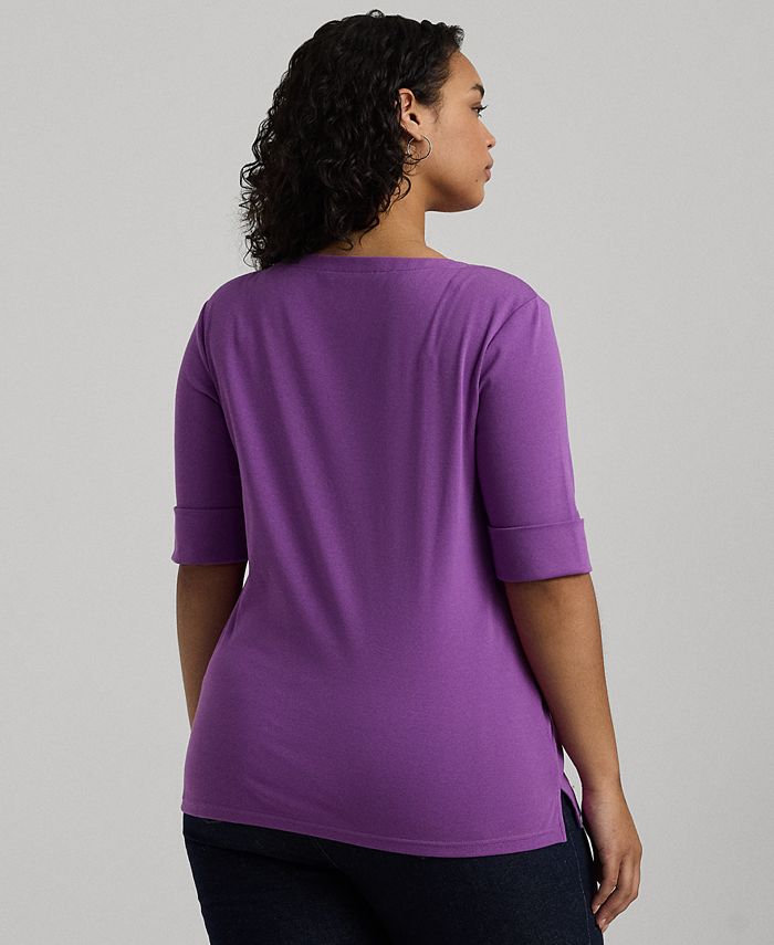 Lauren Ralph Lauren Plus Size Elbow-Sleeve Tee - Macy's