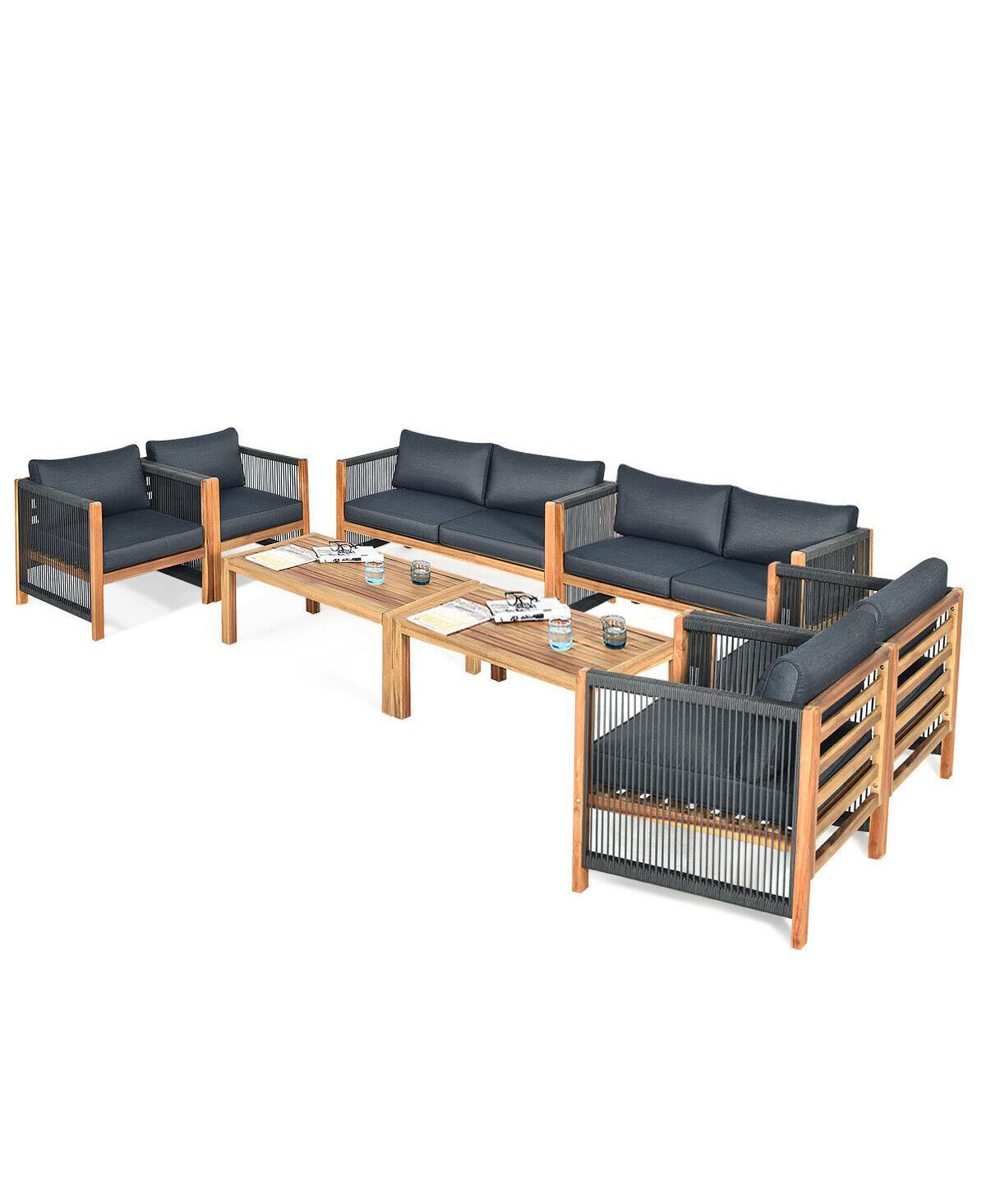 Click here for Gymax 8PCS Acacia Wood Outdoor Patio Furniture Set... prices