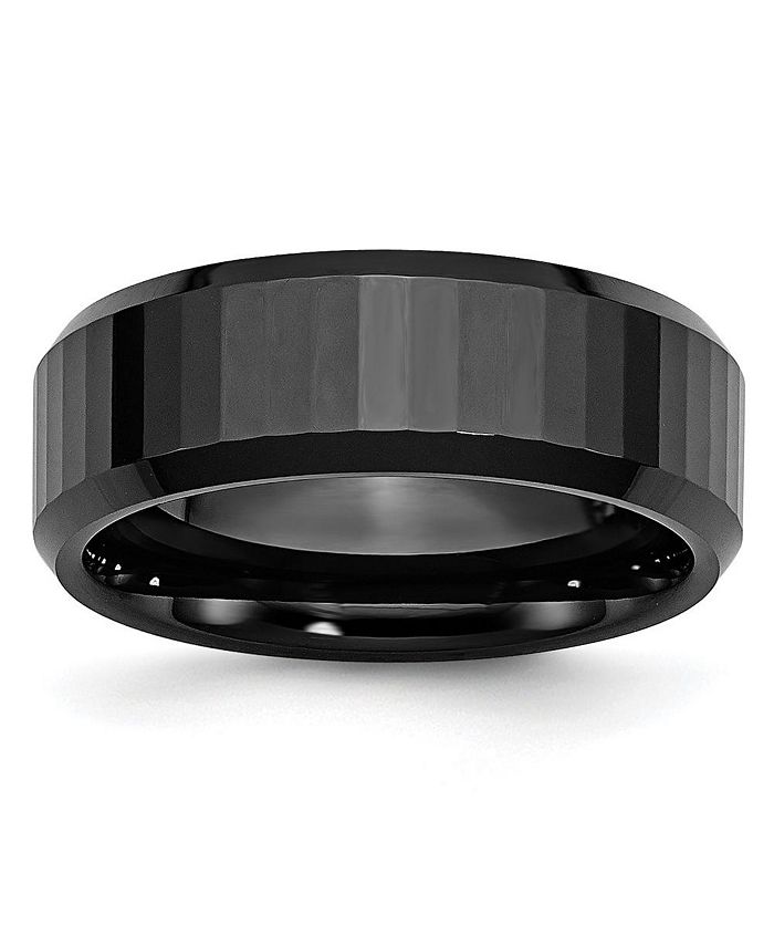 Chisel Ceramic Black Faceted Beveled Edge Polished Wedding Band Ring ...