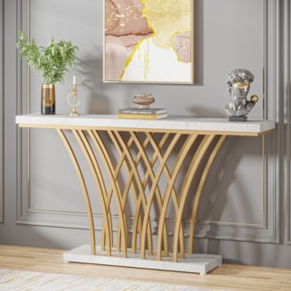 Tribesigns 59.06 inch Gold Console Table, Modern Entryway Table with ...