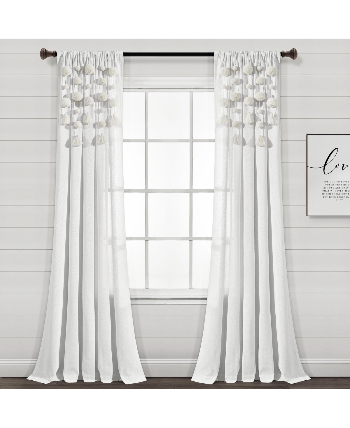 Click here for Lush Decor Boho Pom Pom Tassel Linen Window Curtai... prices