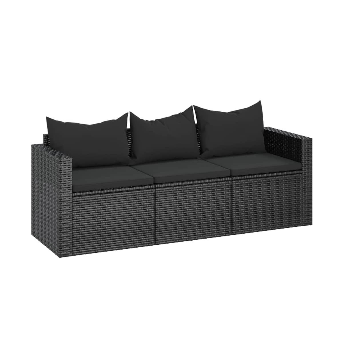Click here for 3-Seater Patio Sofa with Cushions Black Poly Ratta... prices