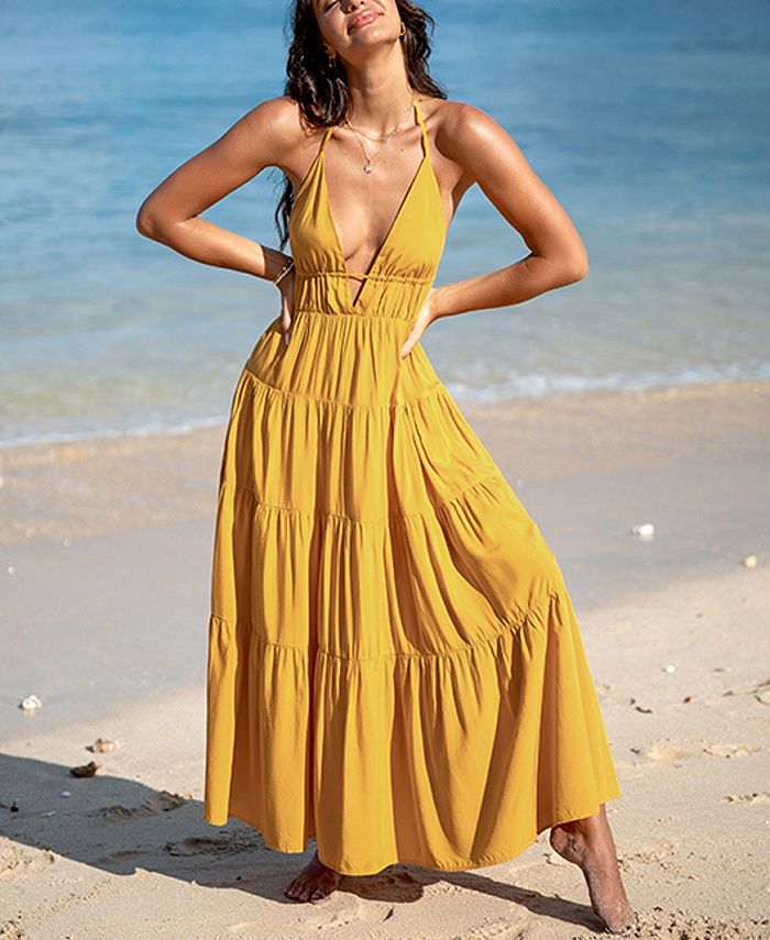 CUPSHE Women's Yellow Halterneck Maxi Beach Dress - Macy's