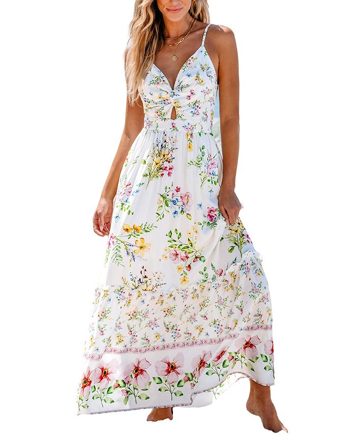 CUPSHE Women's Floral Print Twisted Cutout Maxi Beach Dress - Macy's