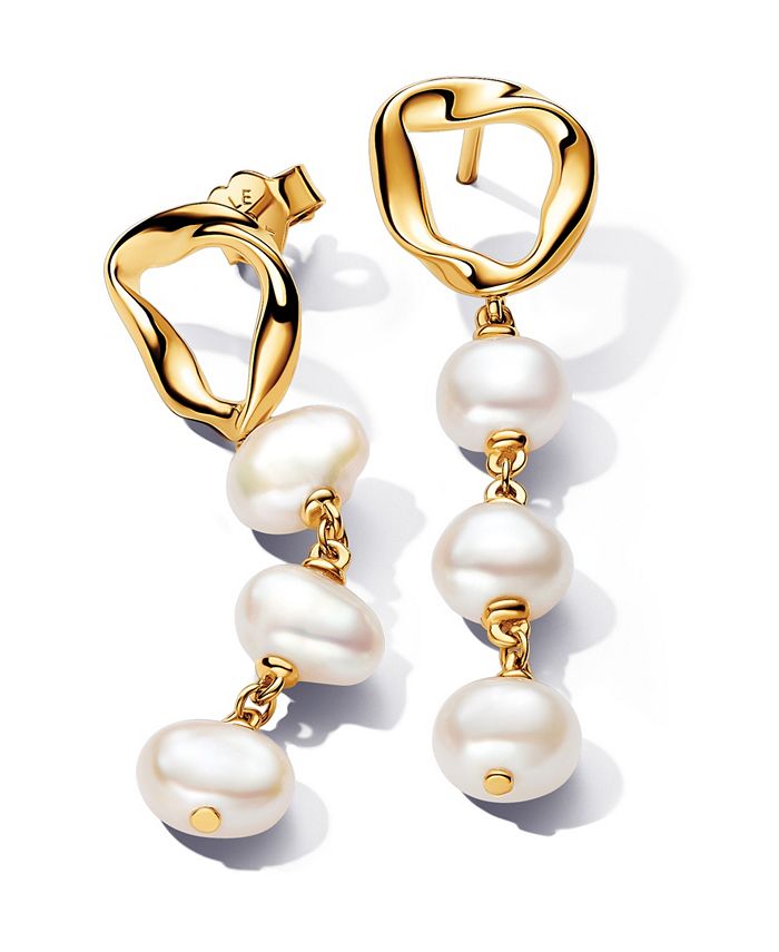 Pandora 14K Gold-Plated Shaped Circle Baroque Treated Freshwater Cultured Pearls Drop Earrings ...