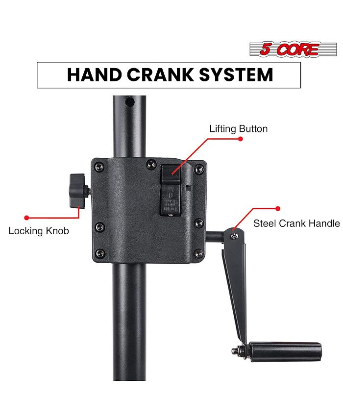 5 Core Speaker Stand Tripod Crank Up Height Adjustable Tall Heavy Duty ...