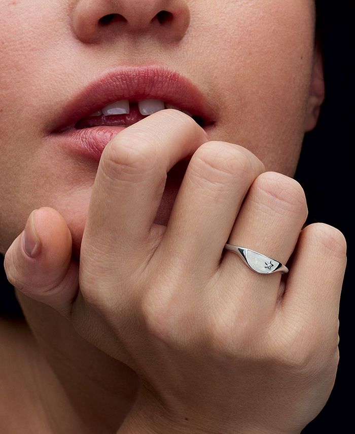 Pandora Halved Enamel Signet with Clear Cubic Zirconia Stones Ring - Macy's