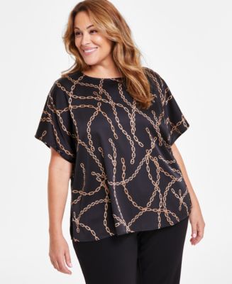 Anne Klein Plus Size Chain-Print Dolman-Sleeve Top - Macy's