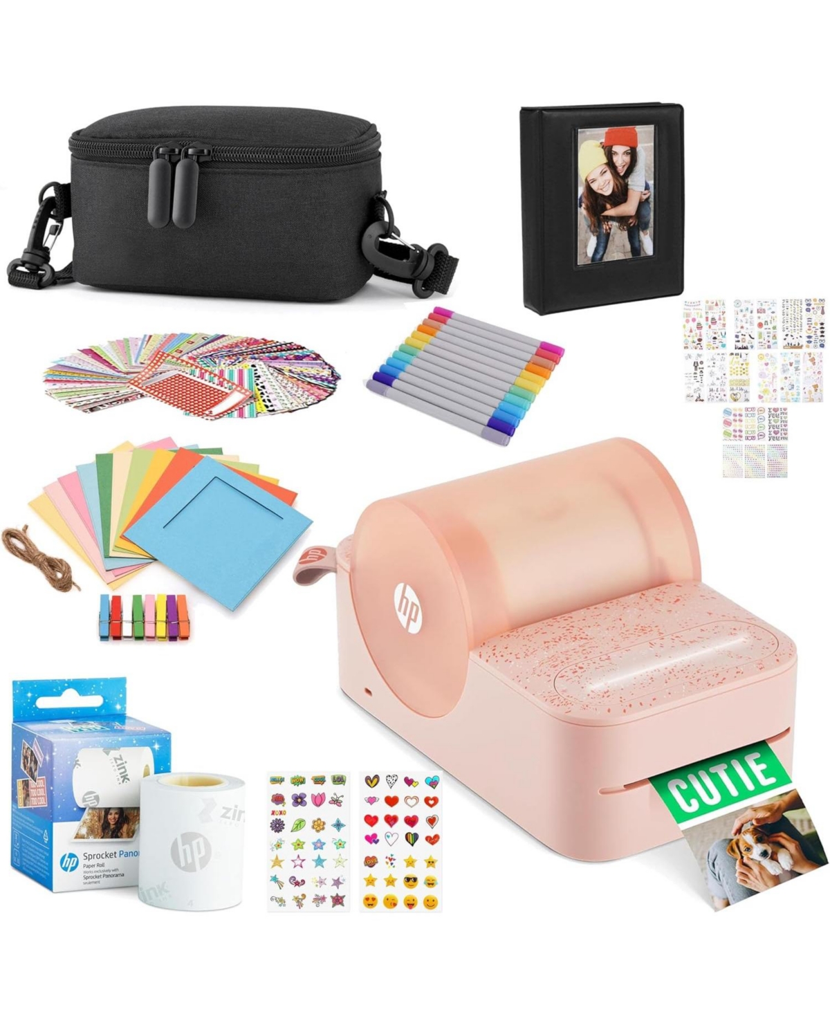 Hp Sprocket Panorama Portable Label Printer & Photo Printer Gift Bundle - Pink