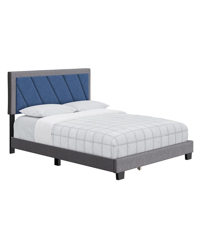 Boyd Sleep Diagonal Upholstered Linen Platform Bed, Queen, Blue and ...