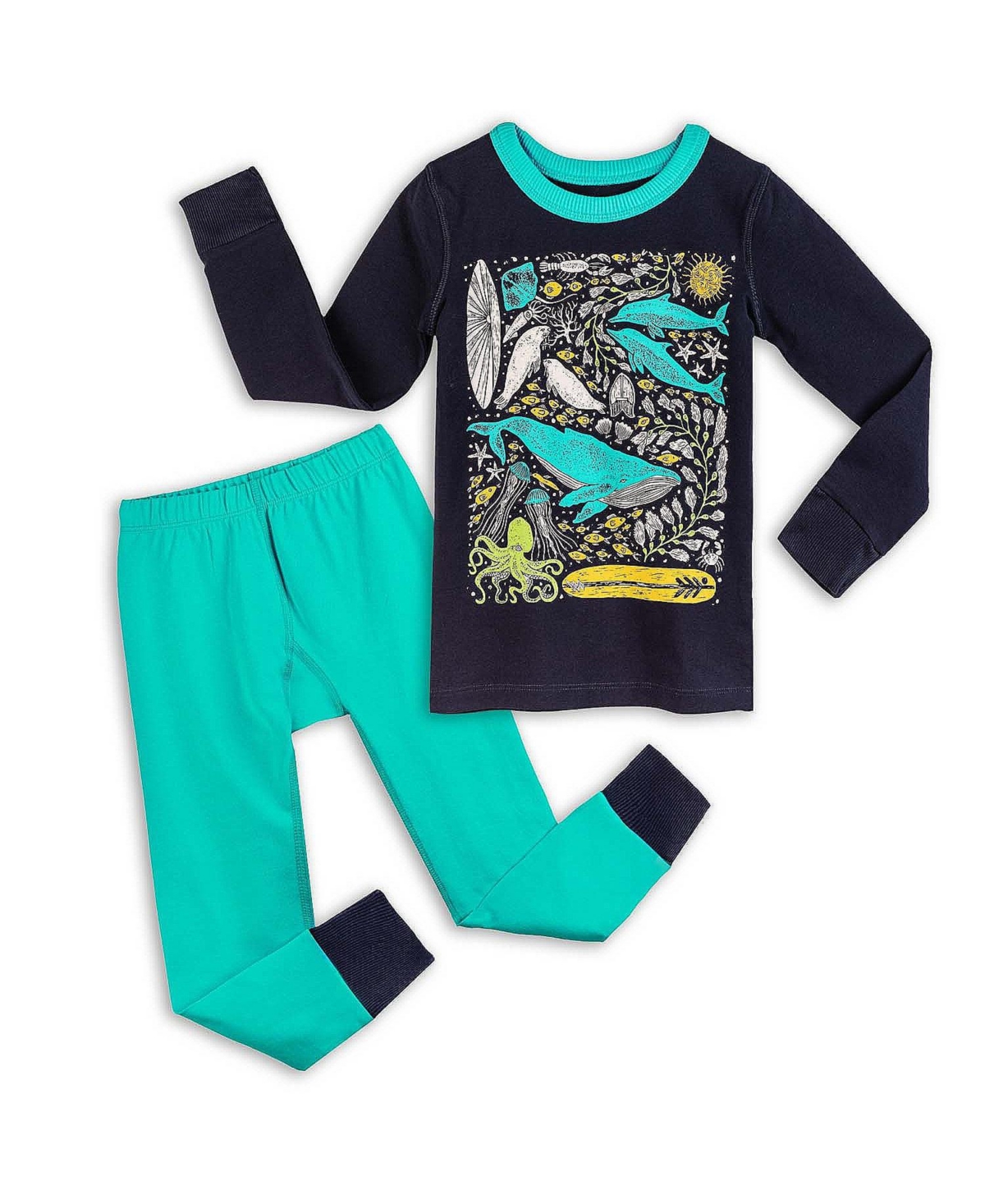 Mightly Kids Kids Fair Trade 100 Organic Cotton Tight Fit Pajamas  2-Piece Set - Under the sea