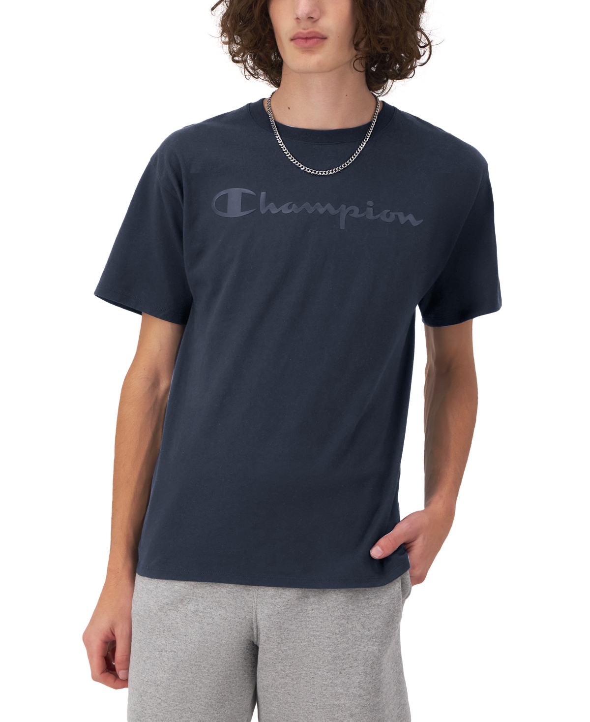 Click here for Champion Mens Classic Logo Crewneck Short-Sleeve T... prices