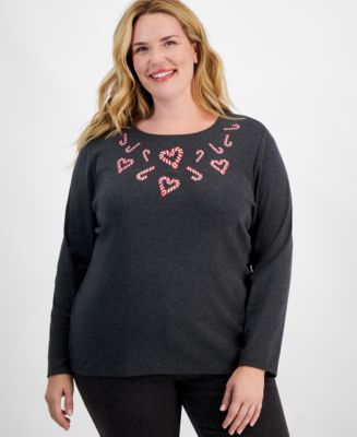 Holiday Lane Plus Size Candy Cane Long-Sleeve Top - Macy's