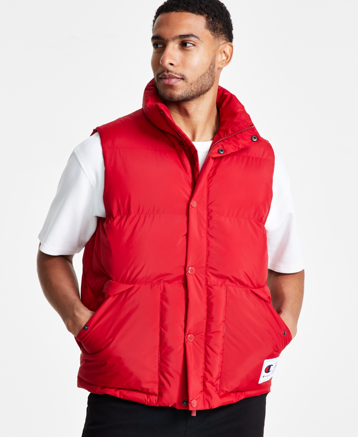 Champion Mens Solid-Color Quilted Puffer Vest - Chili Pepper Red
