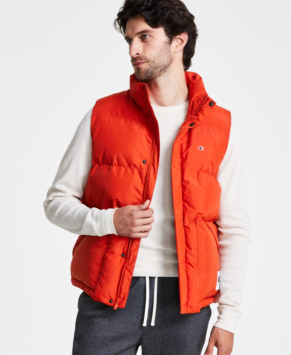 Champion Mens Solid-Color Quilted Puffer Vest - Orange