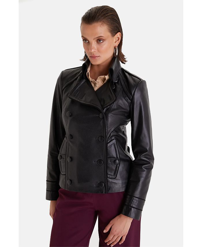 Furniq UK Women's Leather Jacket, Cracked Aging, Black - Macy's