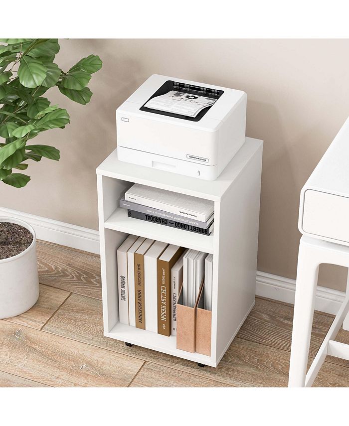 Costway Mobile File Cabinet Wooden Printer Stand Vertical Storage ...