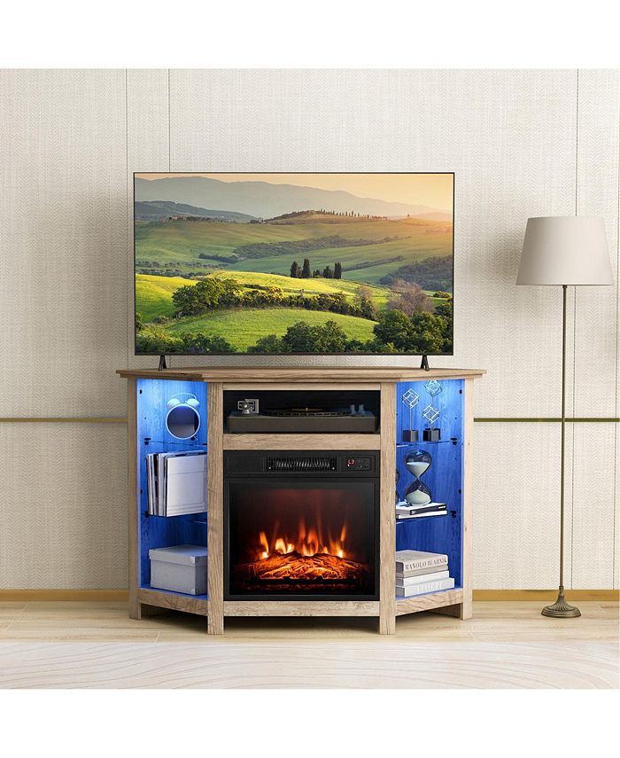 Costway Fireplace TV Stand with Led Lights & 18'' Electric Fireplace ...