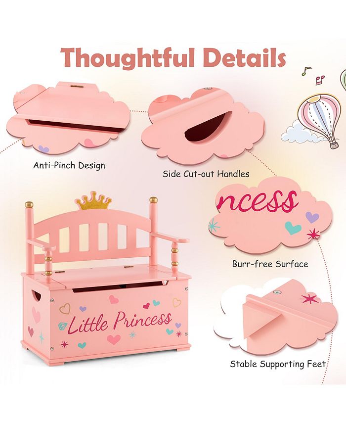 Costway Kids Princess Wooden Bench Seat Toy Box Storage Organizer ...