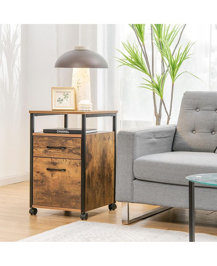 Costway Mobile File Cabinet 2 Drawer Printer Stand Open Shelf - Macy's