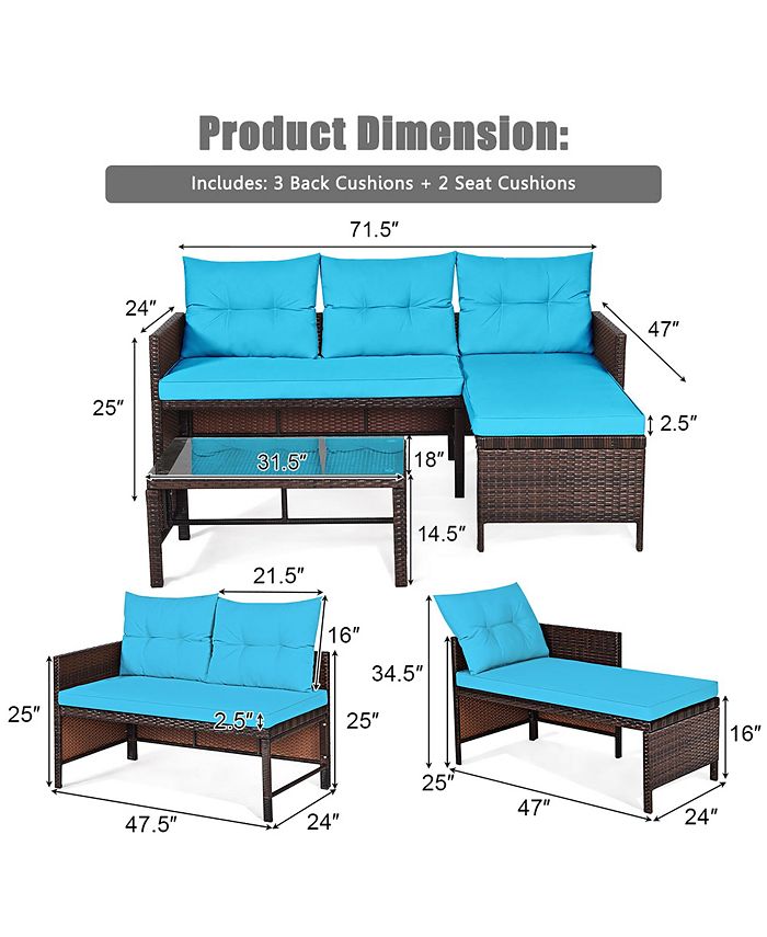 Costway 3PCS Patio Wicker Rattan Sofa Set Outdoor Sectional ...
