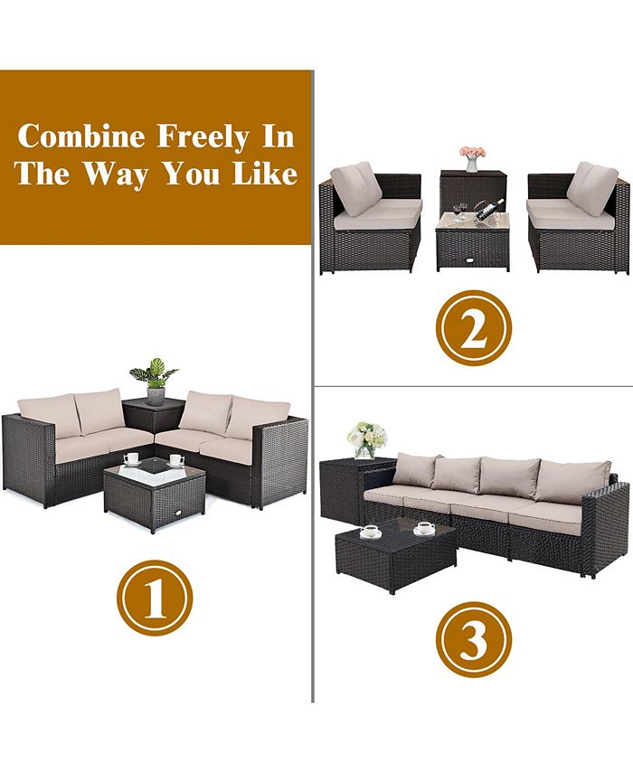 Gymax 4pcs Cushioned Rattan Patio Conversation Set W Coffee Table Side