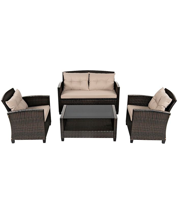 Gymax 4pcs Patio Rattan Conversation Set Cushioned Outdoor Furniture