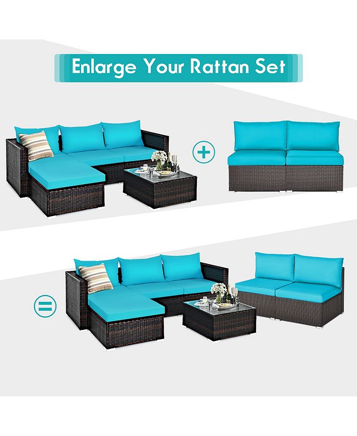 Costway 2PCS Patio Rattan Armless Sofa Sectional Conversation Furniture ...