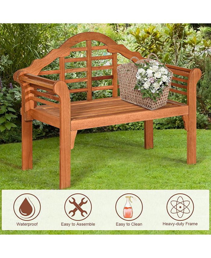 Costway 49'' Outdoor Folding Bench Eucalyptus Wood Backrest Armrest ...