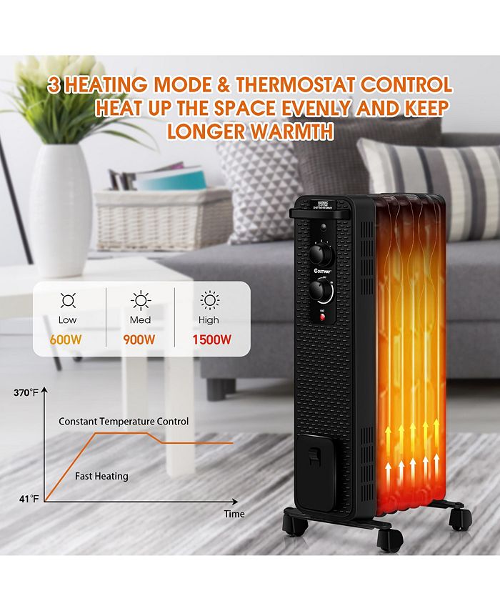 Costway 1500W Oil-Filled Heater Portable Radiator Space Heater - Macy's