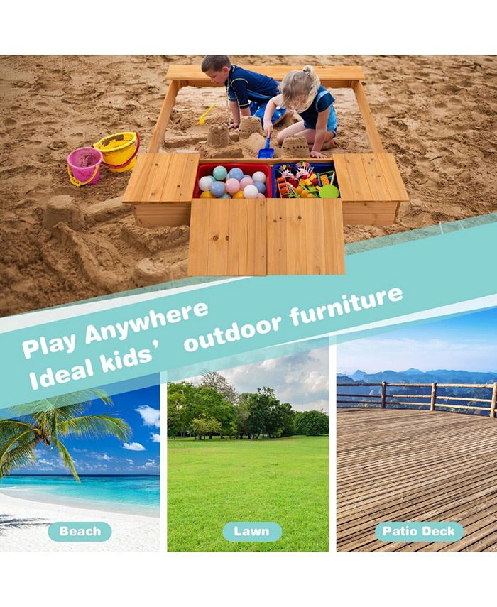 Slickblue Kids Wooden Sandbox with Bench Seats and Storage Boxes - Macy's